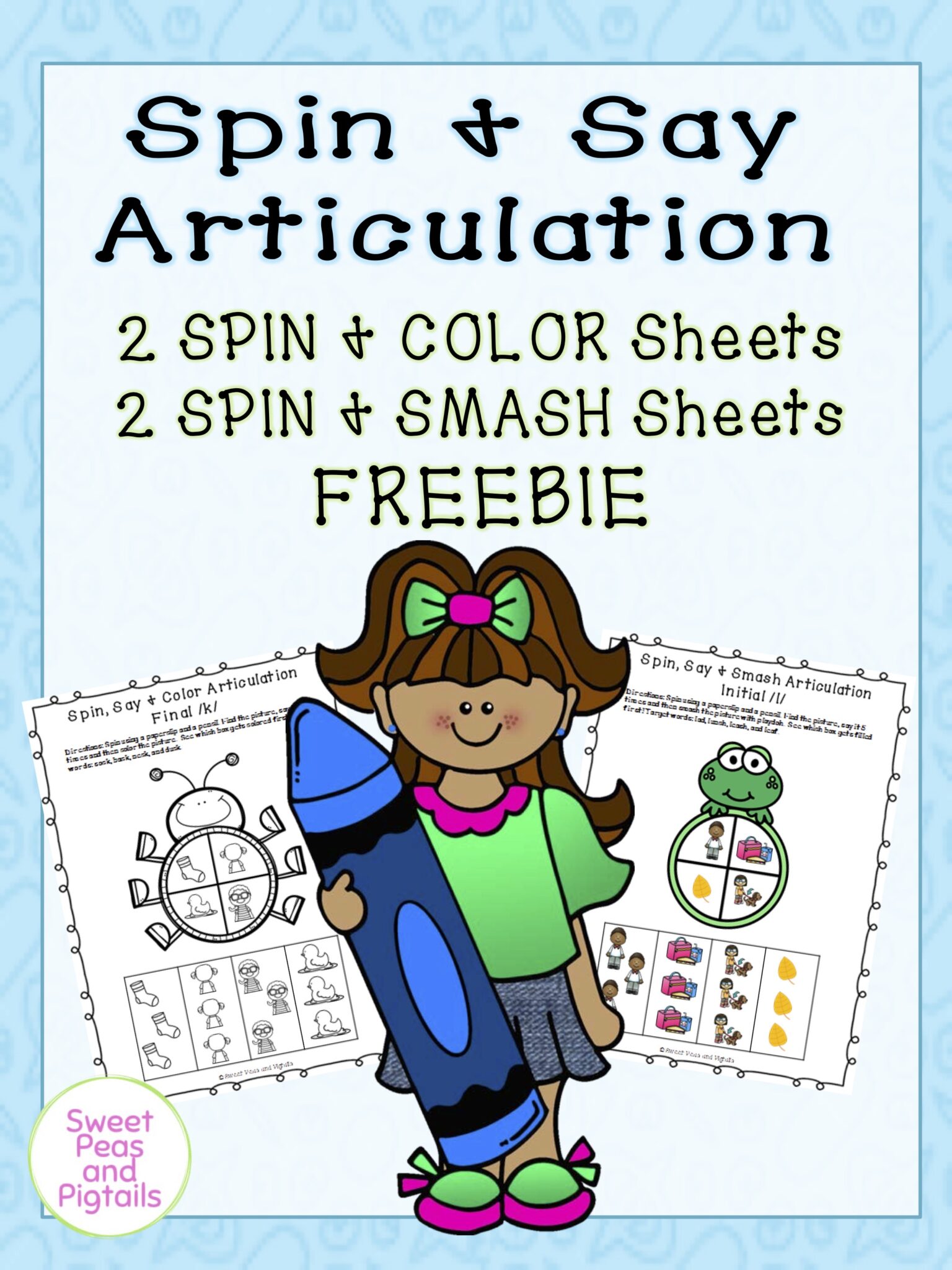 Spin & Say Articulation: Freebie - Sweet Peas and Pigtails