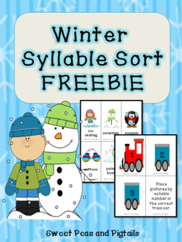 Winter Syllable Sorting Cards FREEBIE - Sweet Peas and Pigtails